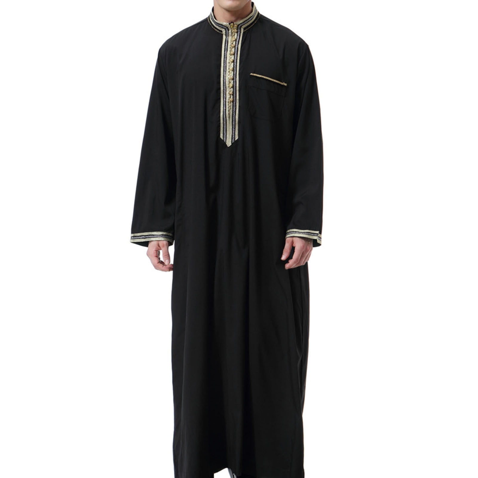 FAKKDUK Men's Muslim Robe Arab Middle Robe Long Style Long Sleeve ...