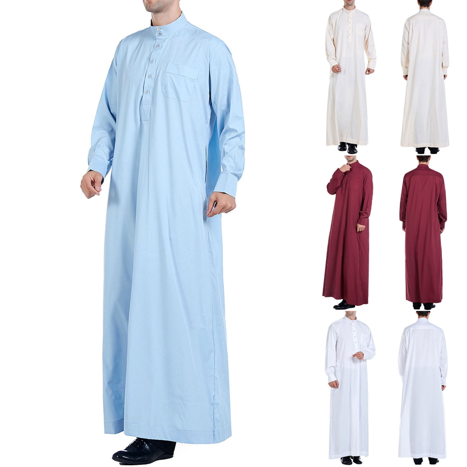 FAKKDUK Muslim Thobe for Men Islamic Kaftan Clothes Muslim Men Button ...