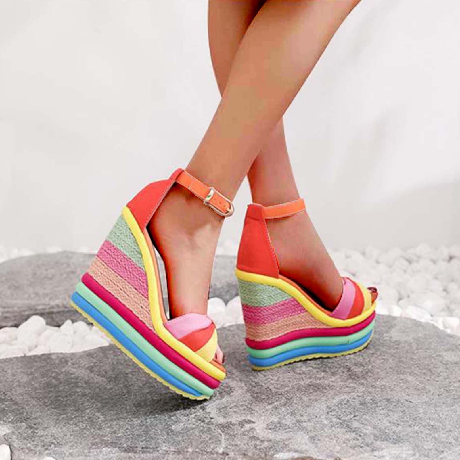 FAKKDUK Sandals Women Rubber, Sandals for Women Buckle Ankle Strap ...