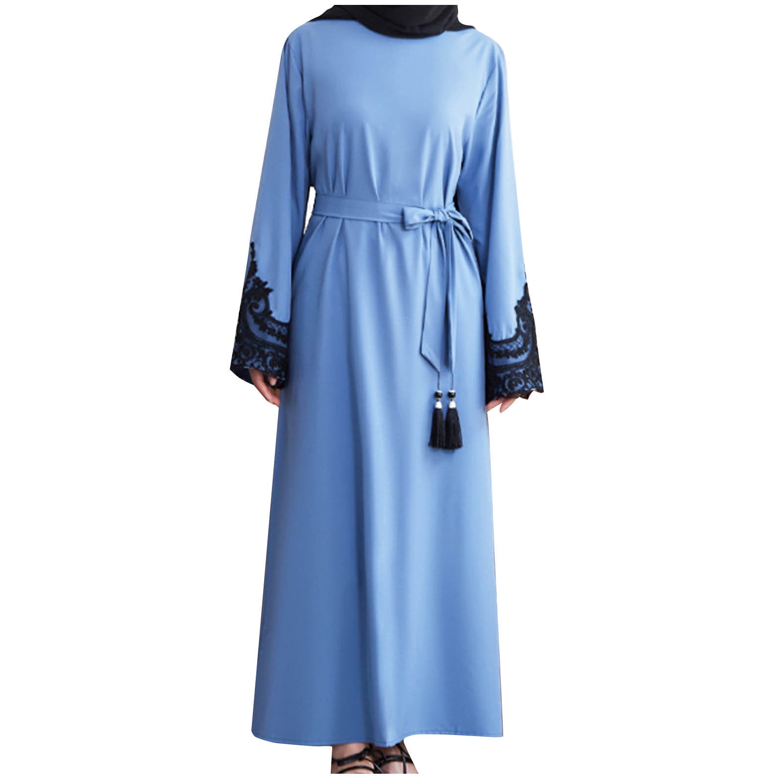 FAKKDUK Women Muslim Abaya Long Sleeve Maxi Dress Loose Full Cover ...