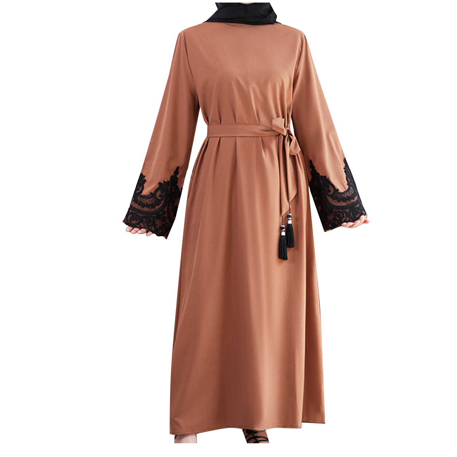 FAKKDUK Women Muslim Abaya Long Sleeve Maxi Dress Loose Full Cover ...