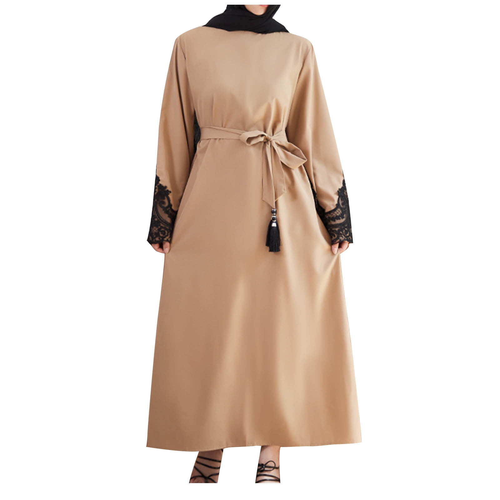 FAKKDUK Women Muslim Abaya Long Sleeve Maxi Dress Loose Full Cover ...
