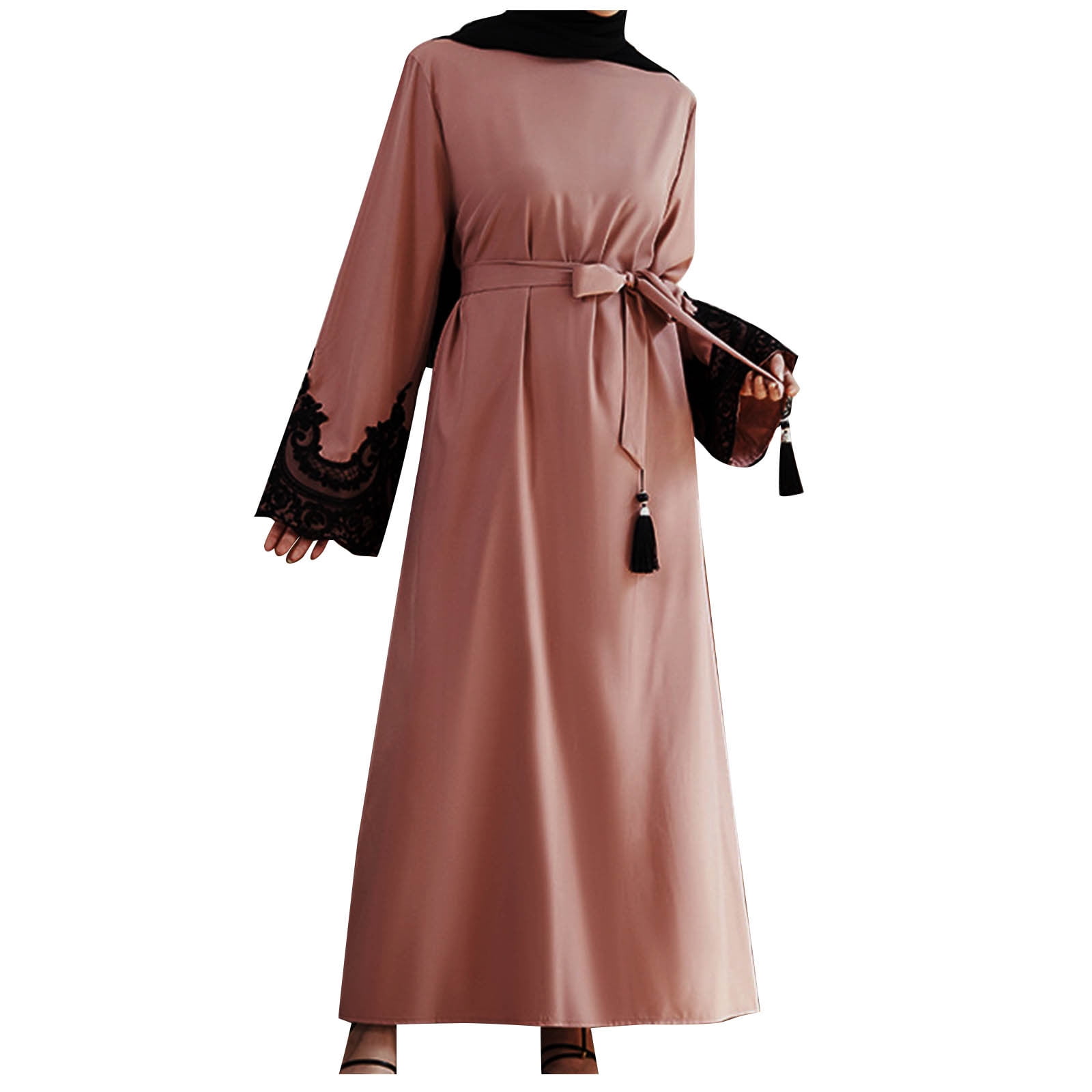 FAKKDUK Women Muslim Abaya Long Sleeve Maxi Dress Loose Full Cover ...