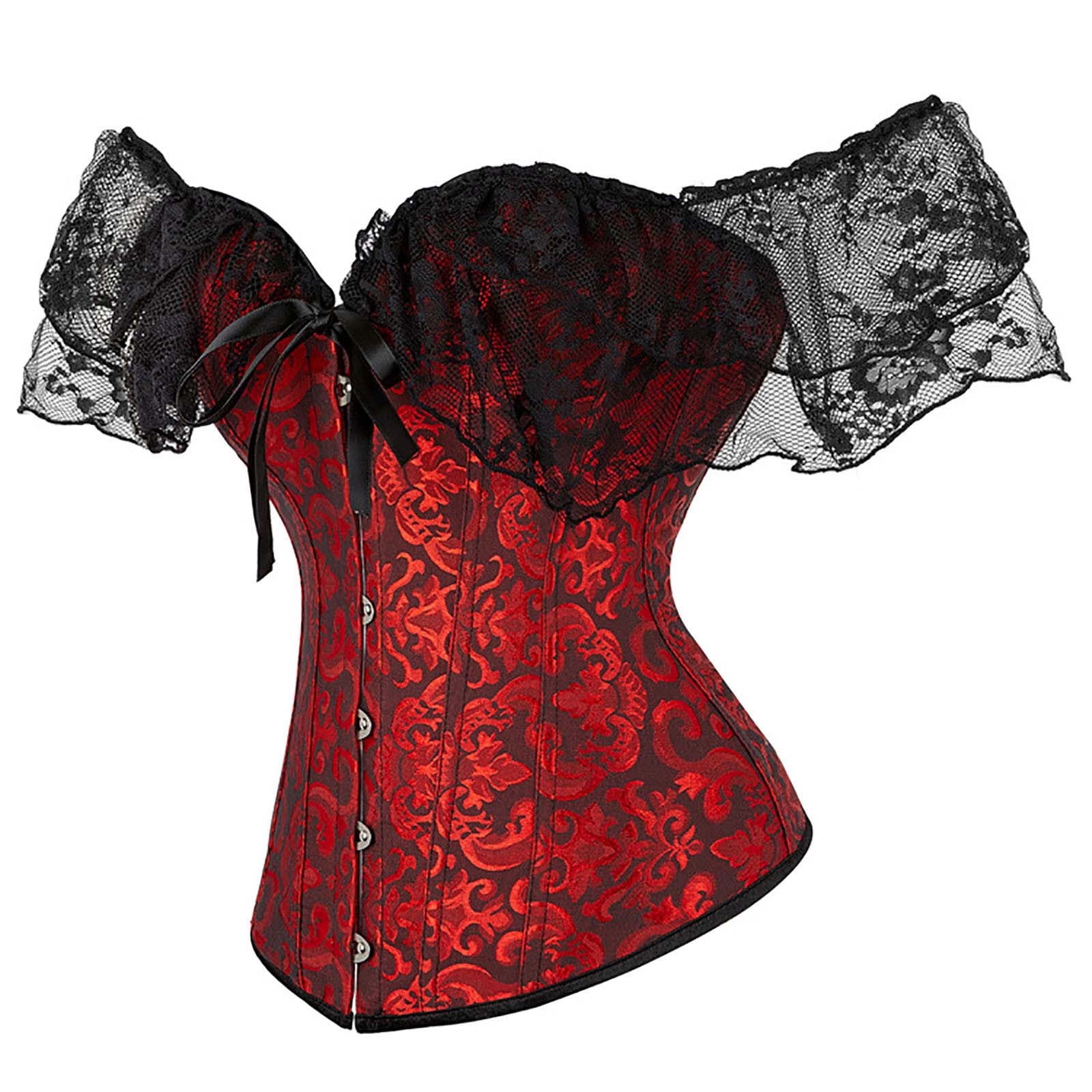FAKKDUK Women Renaissance Corsets Lace Corset Off The Shoulder Corset ...