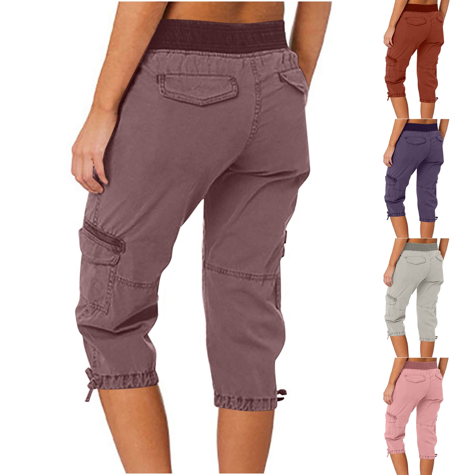 FAKKDUK Women's Cargo Capris Pants with Pockets Lightweight Quick Dry Travel Hiking Summer Pants ...
