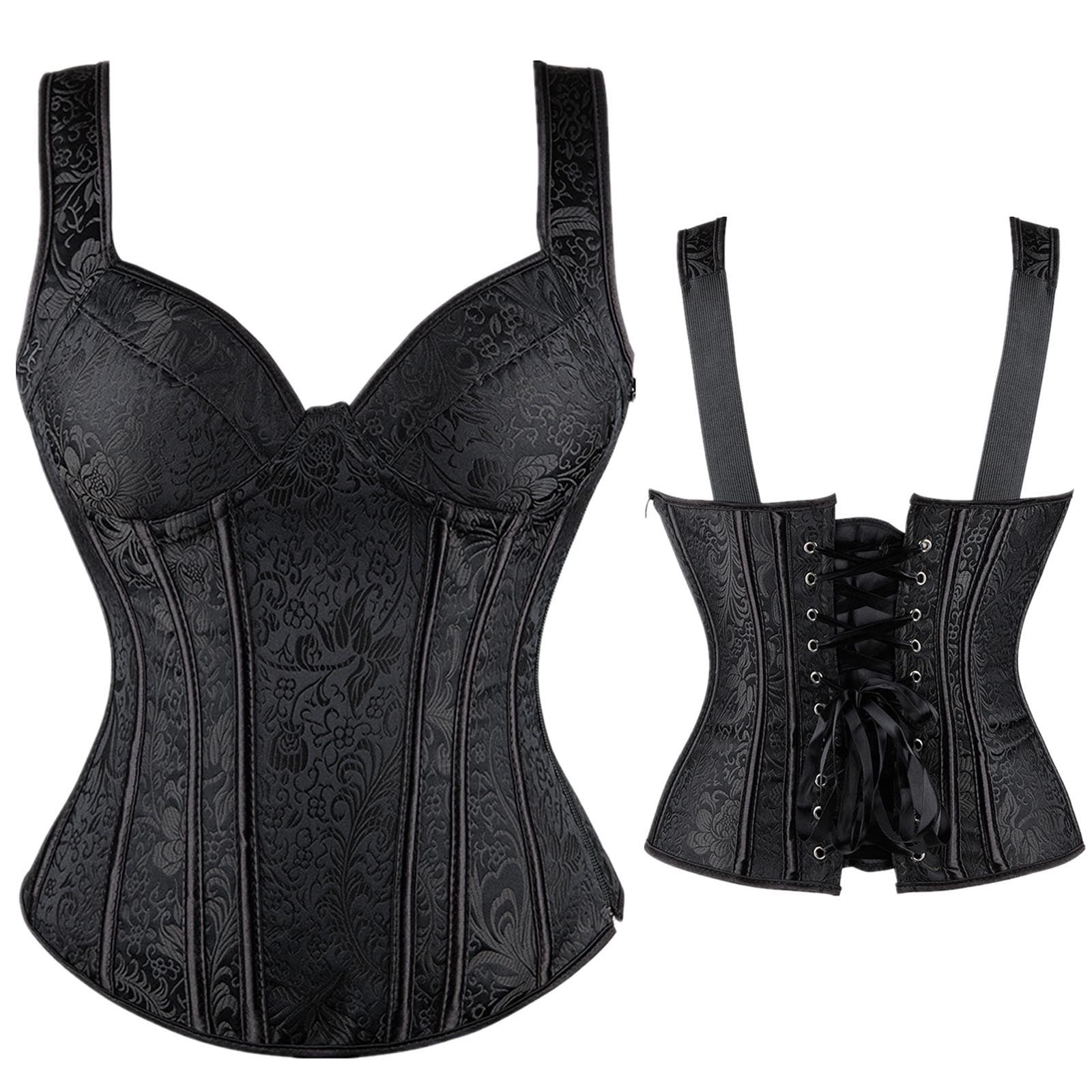 Fakkduk Womens Gothic Jacquard Shoulder Straps Tank Overbust Corset