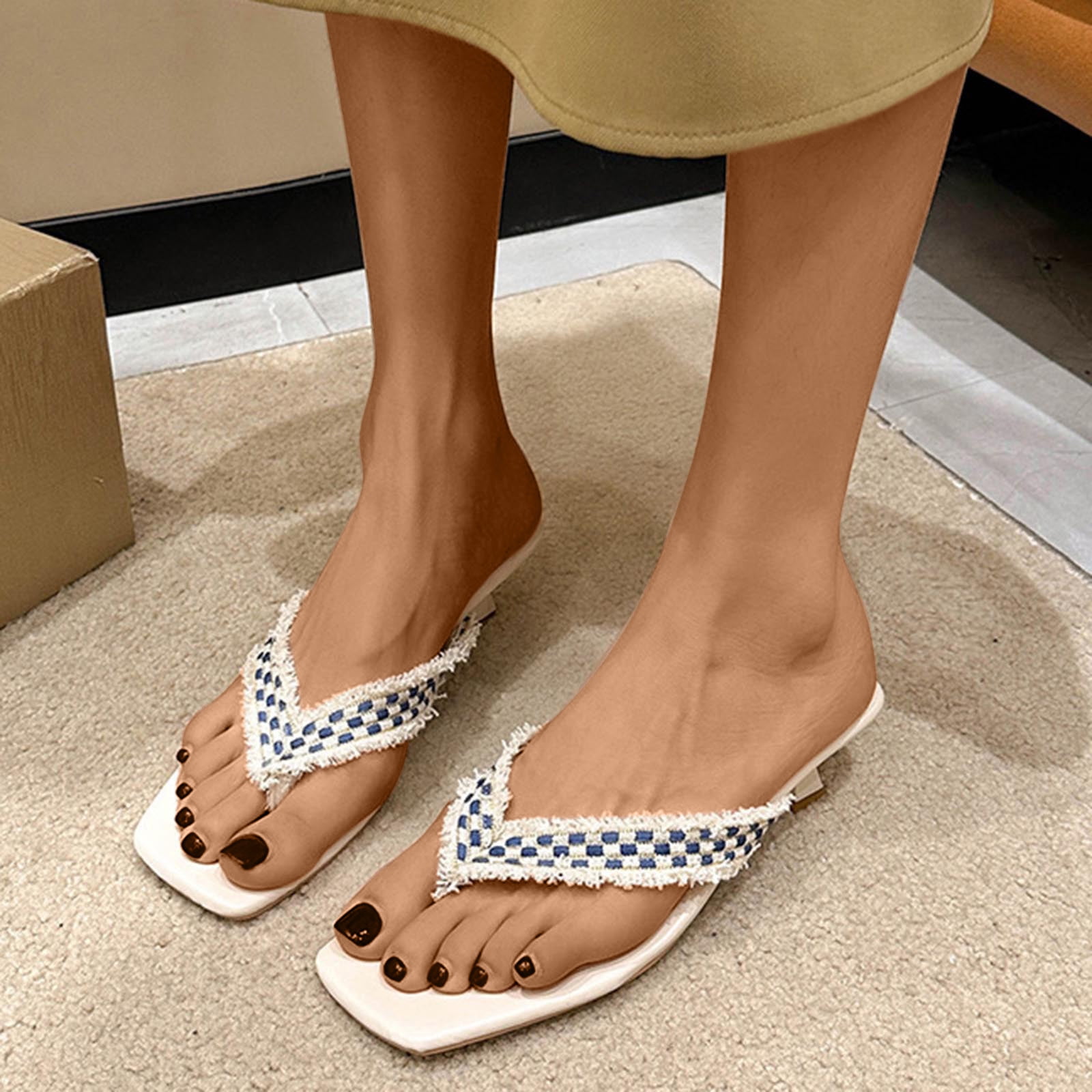 FAKKDUK Women's Mule Sandals, Square Toe Slip On Stiletto Heel Sandals ...