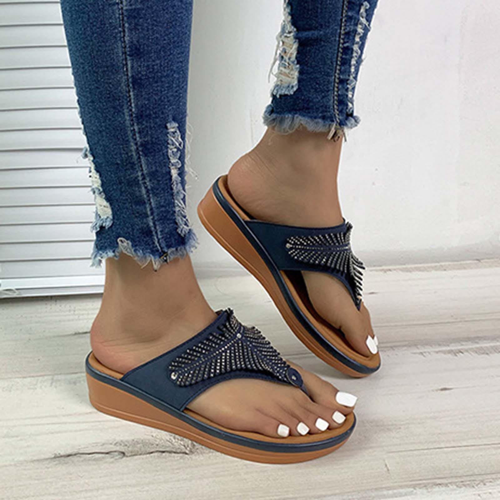 FAKKDUK Women's Orthopedic Sandals Walking Flip Flops with Foot Support ...