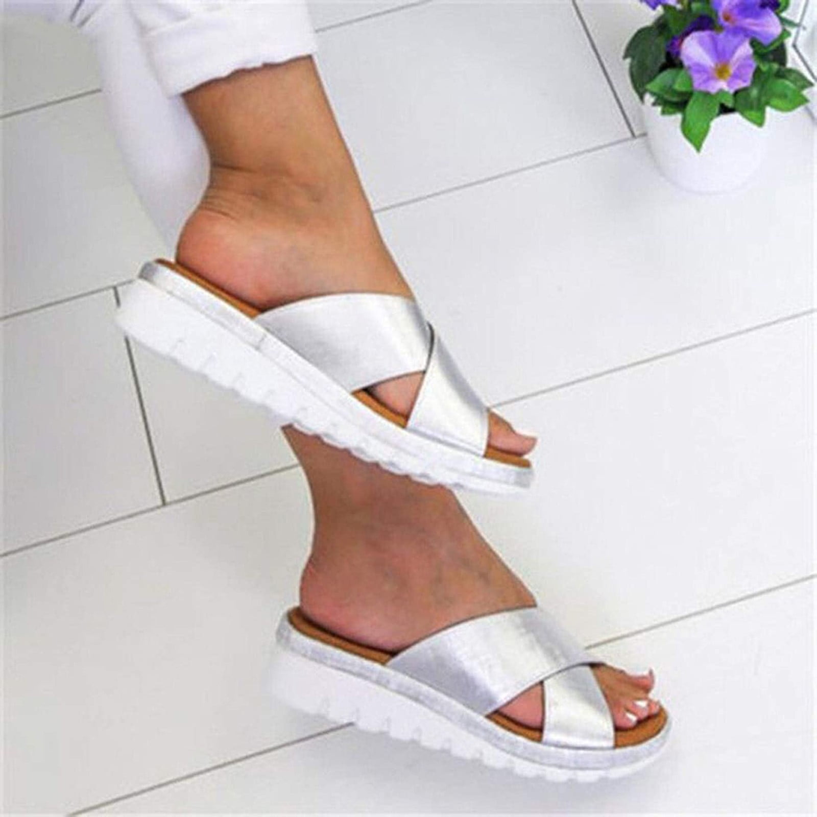 FAKKDUK Women's Platform Sandals Comfort Open Toe Slip On Chunky Slides ...