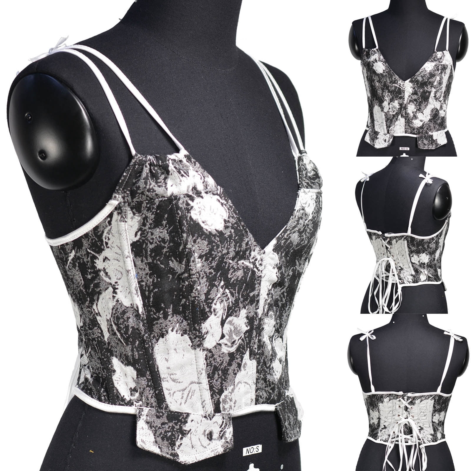 FAKKDUK Women's Spaghetti Straps Corset Satin Square Neck Vintage Boned ...