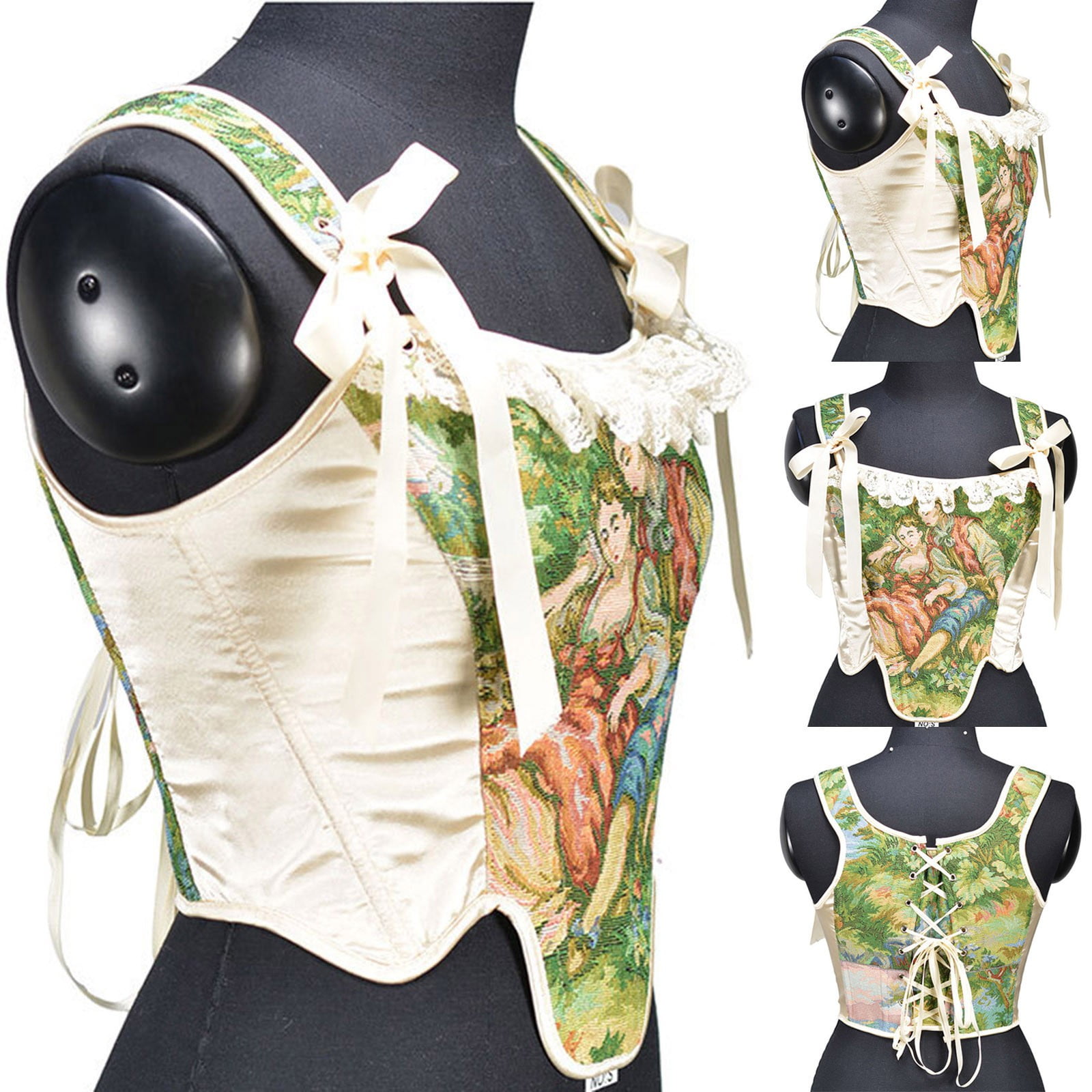 FAKKDUK Women's Spaghetti Straps Corset Satin Square Neck Vintage Boned ...