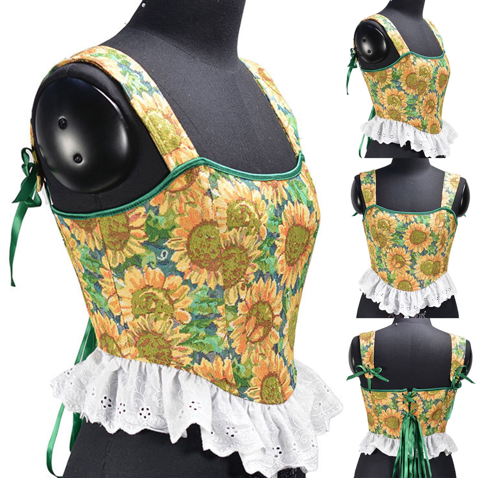 FAKKDUK Women's Spaghetti Straps Corset Satin Square Neck Vintage Boned ...