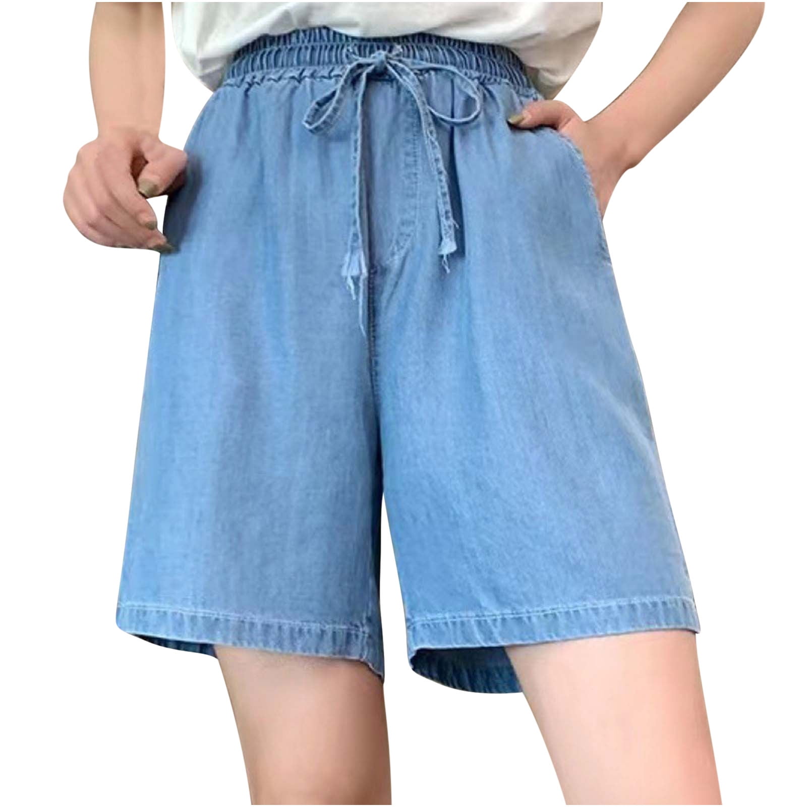 FAKKDUK Womens Denim Shorts Women Summer Shorts with Drawstring Elastic ...