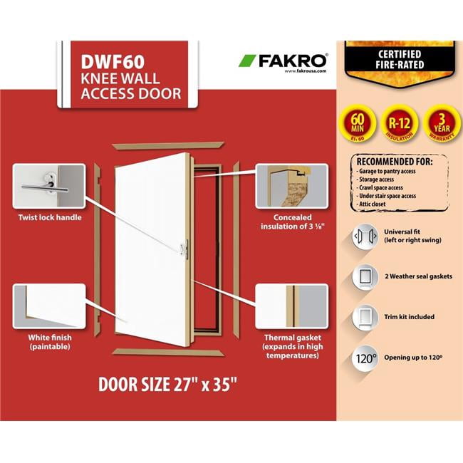 FAKRO 869486 27 x 35 in. DWF60 Wall Hatch Wooden Fire Rated Insulated ...
