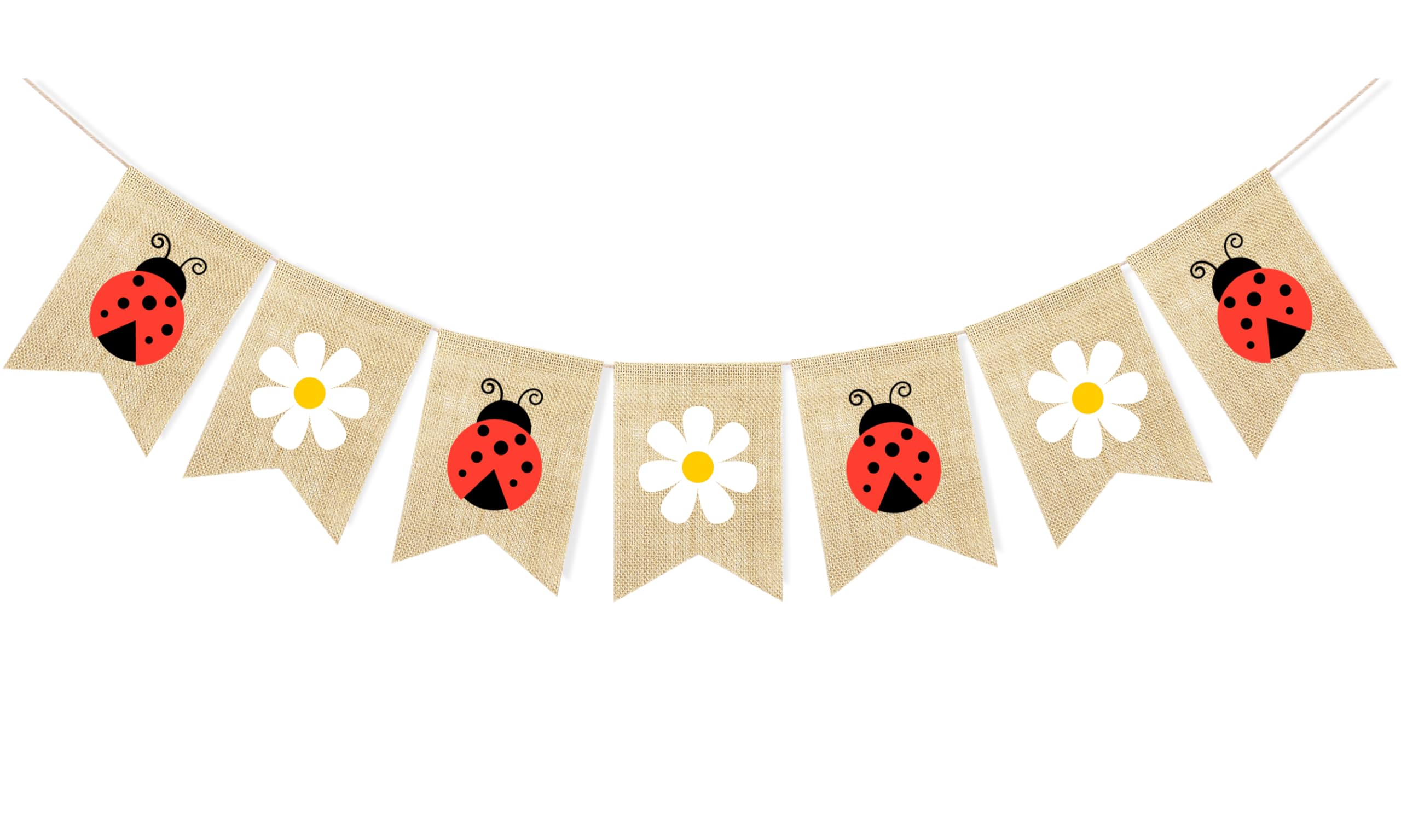 FAKTEEN Daisy Ladybug Banner Burlap Bunting AFN1Garland Ladybug Party ...