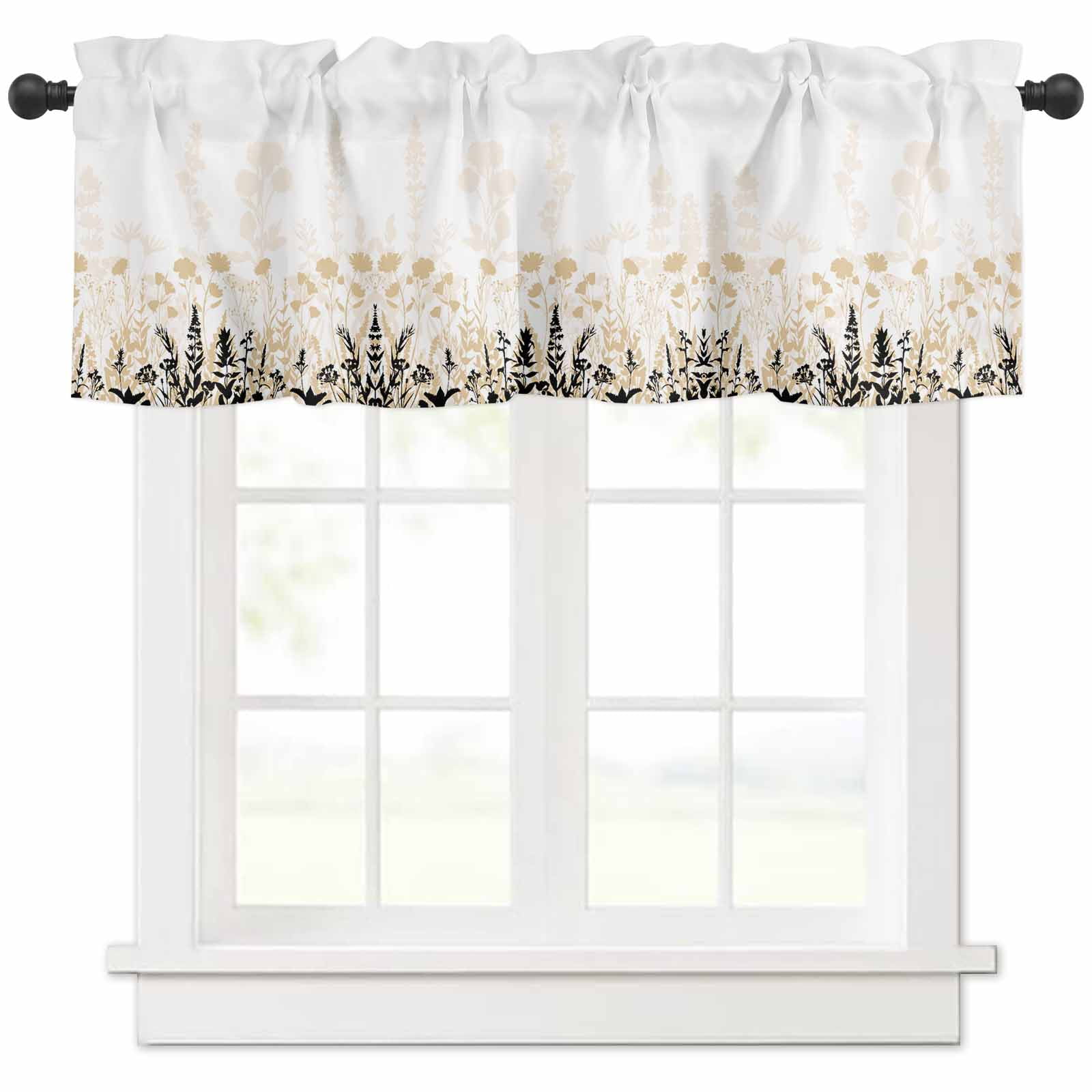 FAKULI Flower Silhouette Valance for Windows Gradient Flower Rod Pocket ...