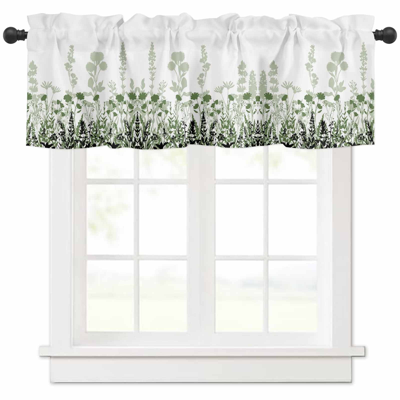 FAKULI Sage Green Flower Valance for Windows Gradient Flower Rod Pocket ...