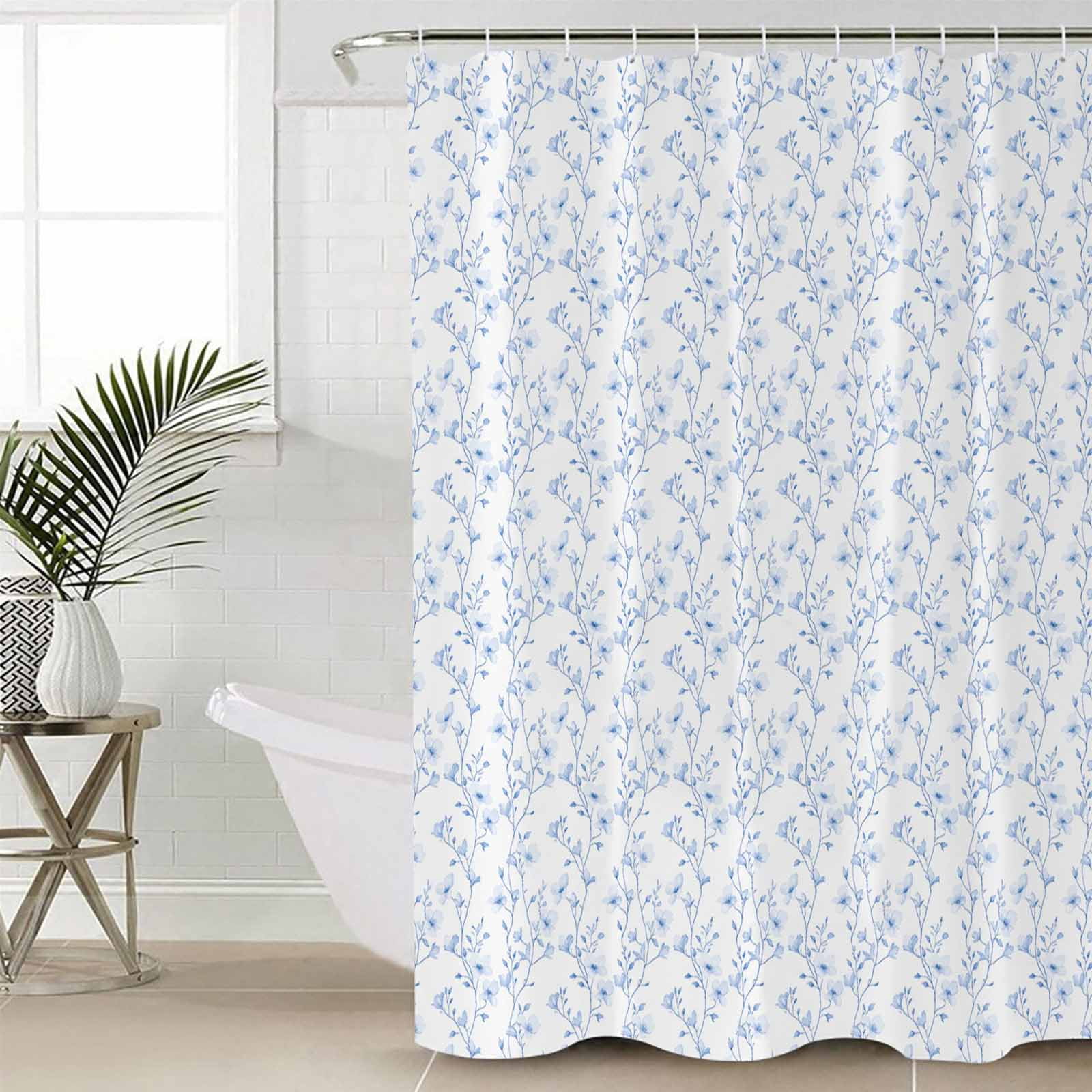 FAKULI Shower Curtain, Blue Floral Stall Shower Curtains for Bathroom ...