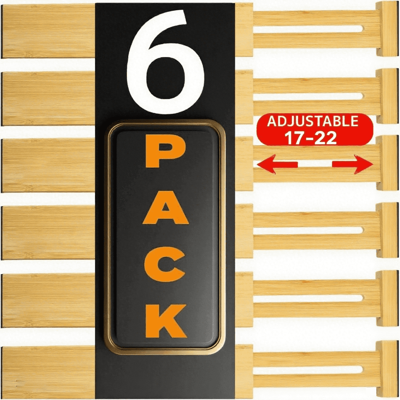 FAKYFJ 6 Pack Bamboo Drawer Dividers – Expandable 17–22" Adjustable ...