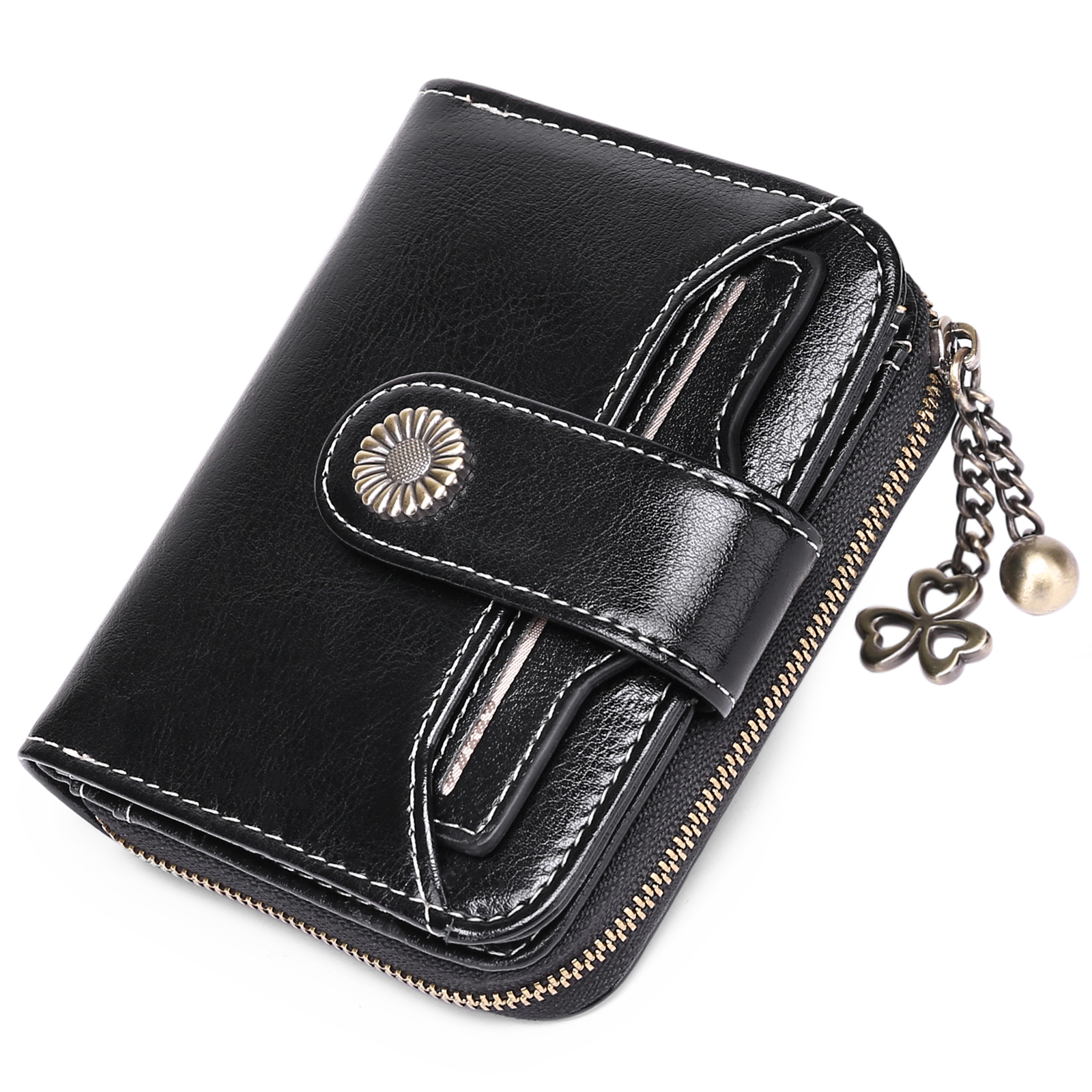 esafio Leather Wallets for Women RFID Blocking Zipper Pocket Small ...