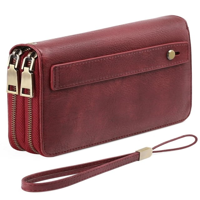 FALAN MULE Women's RFID Blocking Wallet, Vegan Leather, Double Zipper ...