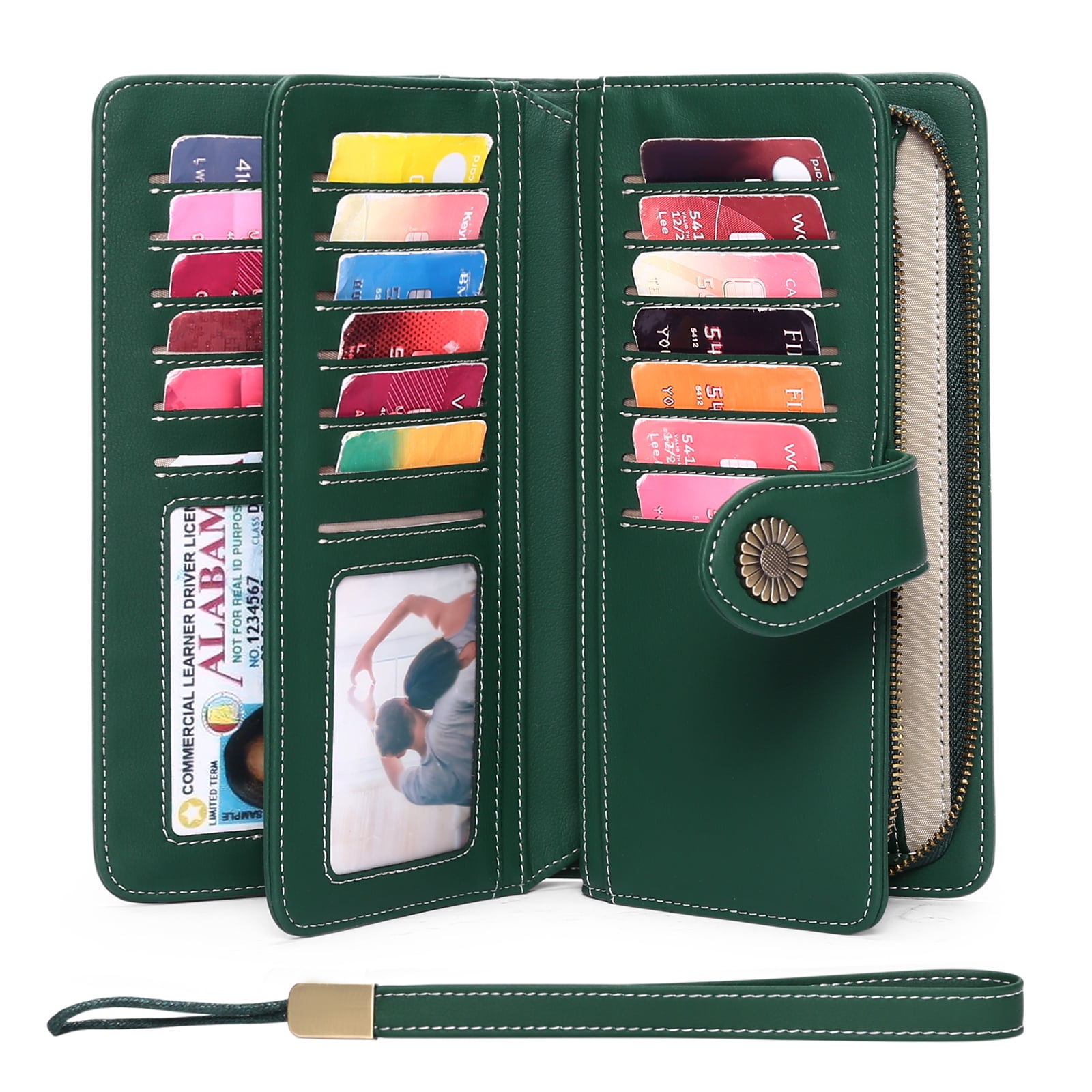 FALAN MULE Wristlet Wallets for Women Genuine Leather RFID Blocking Large Capacity Trifold ...