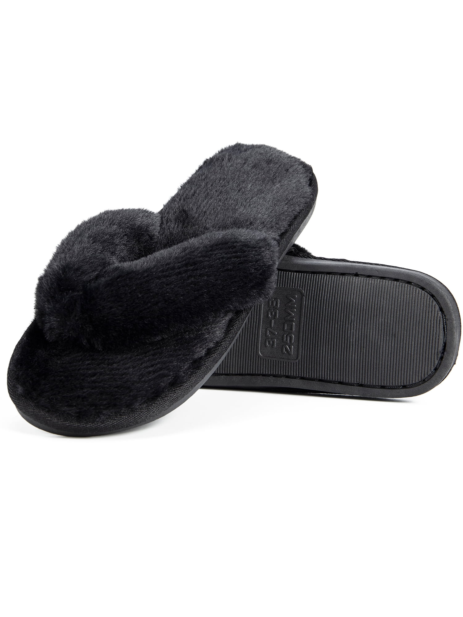 FALEXO Women's Comfy Fuzzy Fur Slippers Flip Flop Open Toe Cozy House ...