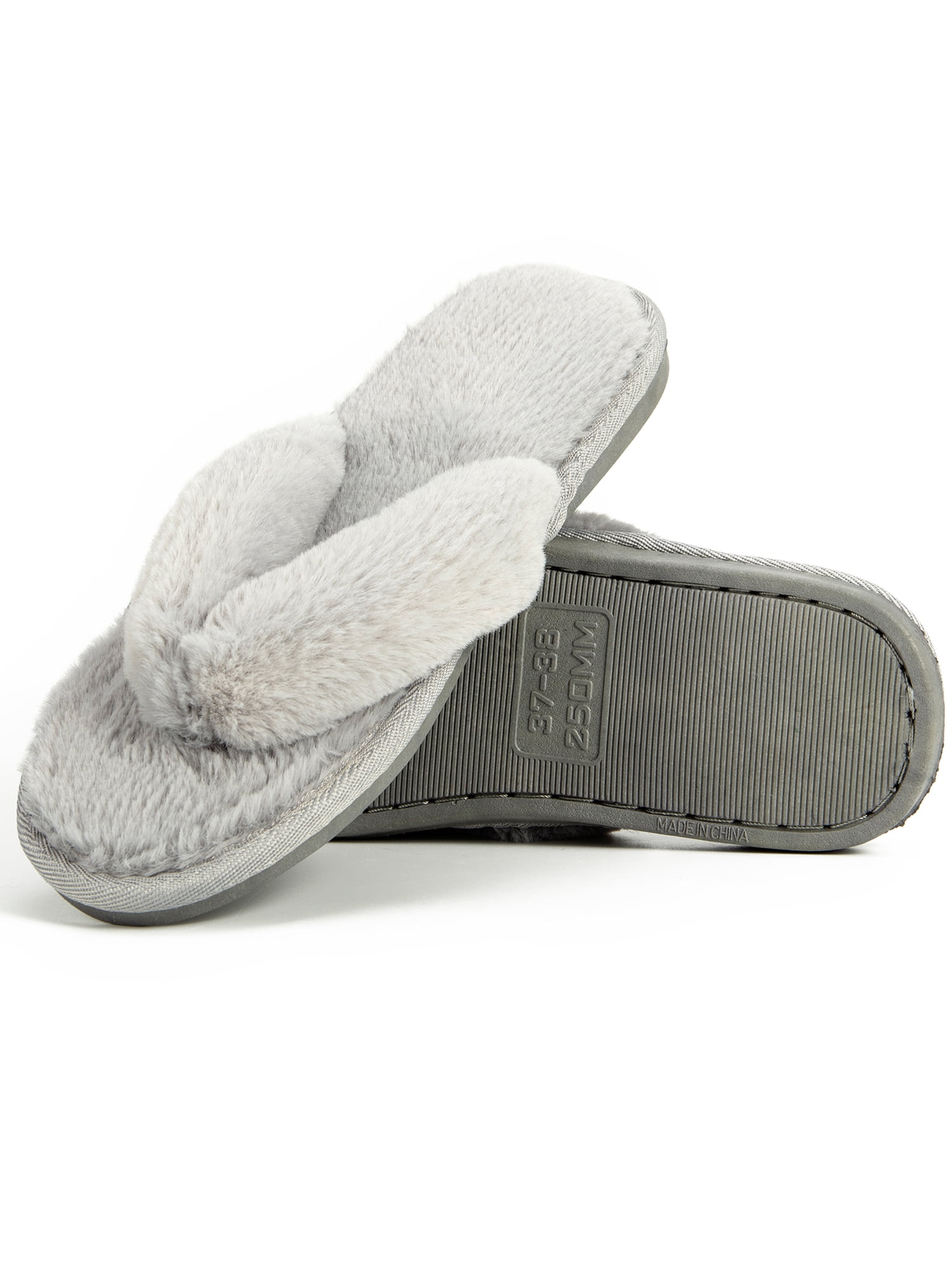 FALEXO Women's Comfy Fuzzy Fur Slippers Flip Flop Open Toe Cozy House ...