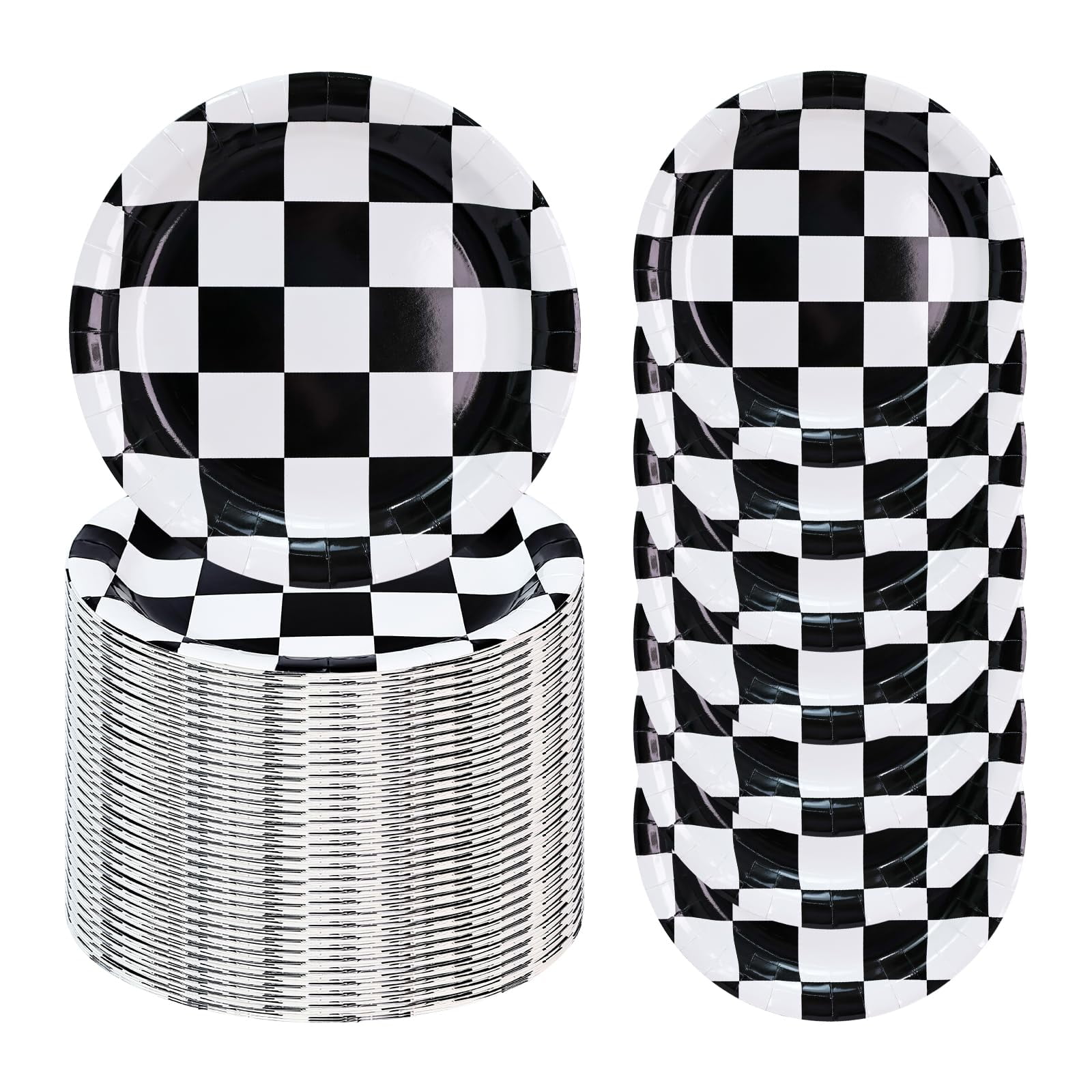 FALIZIFU 50 Pcs Checkered Paper Plates AFN17 Inch Black and White ...