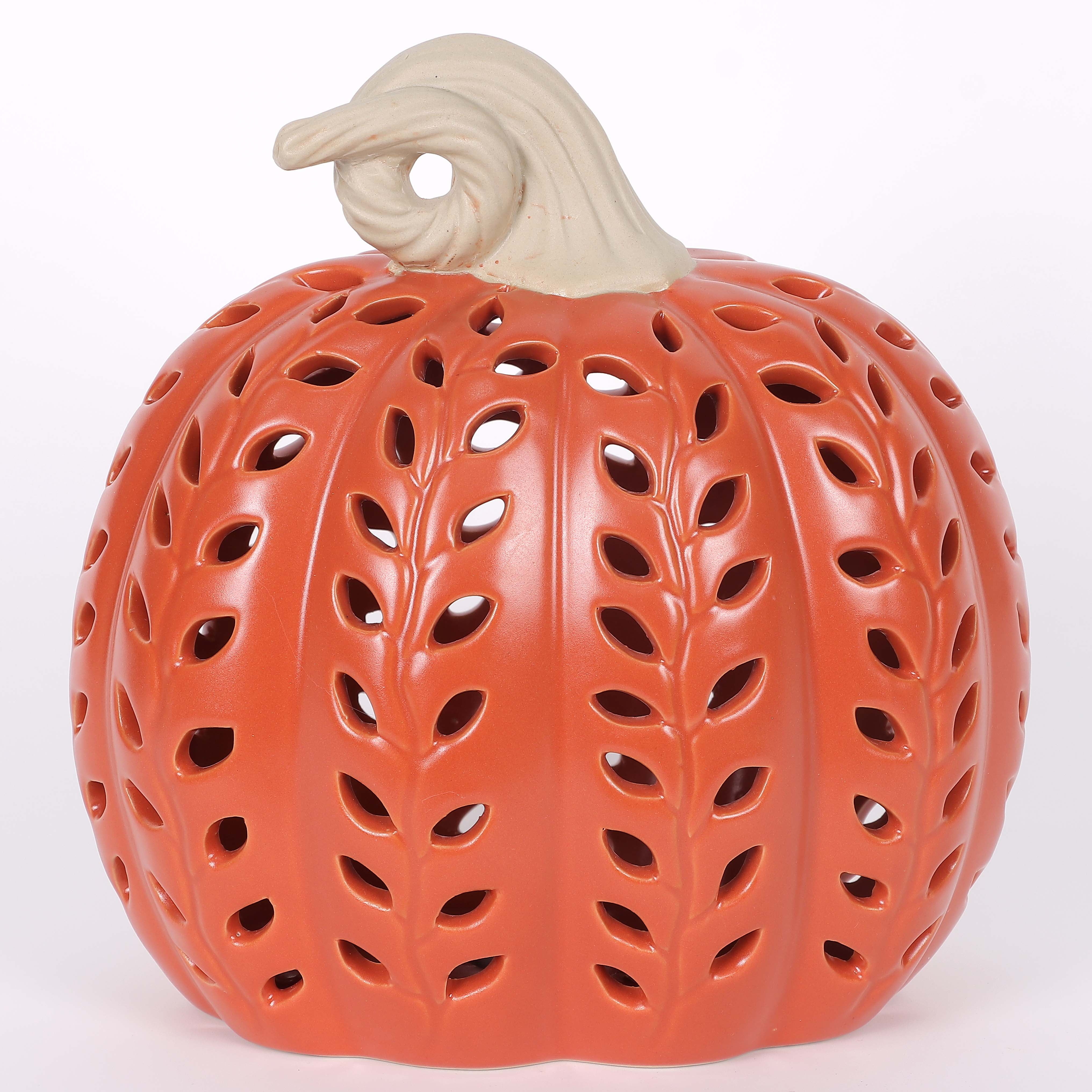Ceramic Pumpkin with Light Tabletop Decor, Orange, 8", Harvest by Way ...