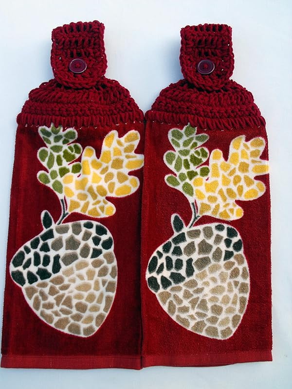 FALL ACORN & OAK LEAF - MOSAIC LOOK WITH BURGANDY TOPS - 2 HANDMADE ...