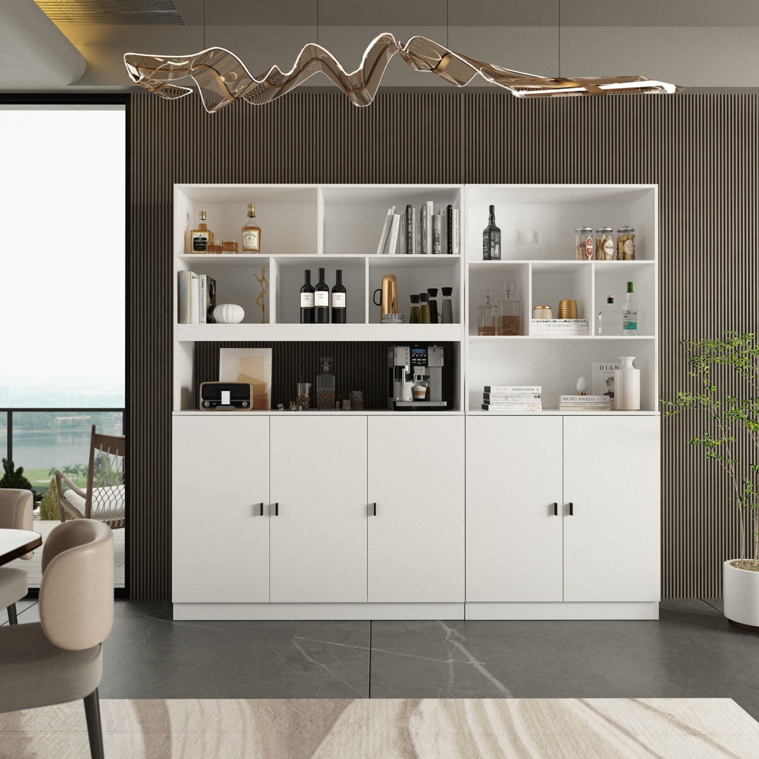 FAMAPY Combined Bookcase Display Cabinet Pantry Kitchen Cabinet 5Door ...