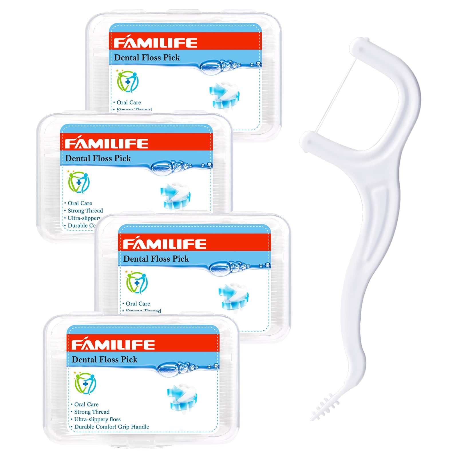 FAMILIFE Floss Picks, 200 AIF9 Count Unflavored Dental Floss Cleaner ...
