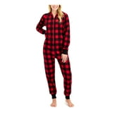 FAMILY PJs Women's Red Plaid Fleece Hooded Zip Sleepwear Jumper, Size ...