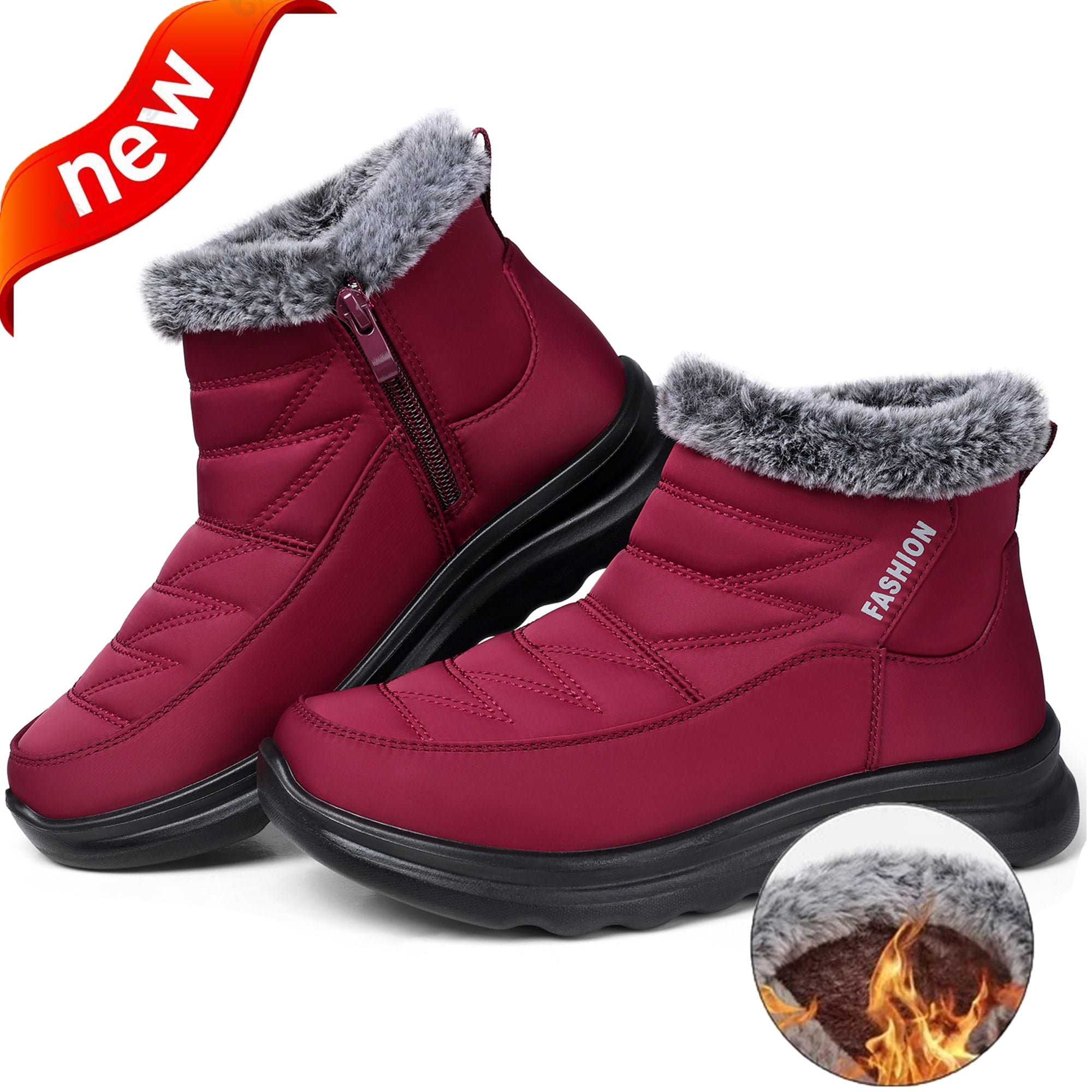 FAMITION Womens Winter Snow Boots Comfort Warm Non Slip Ankle Booties ...