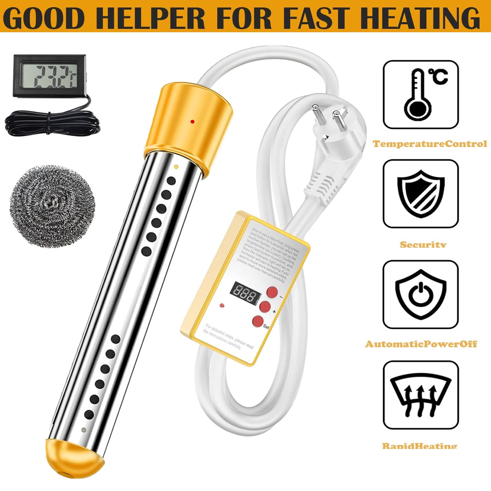 FAMKIT 2000W Immersion Water Heater, Portable Bucket Heater with Timer ...