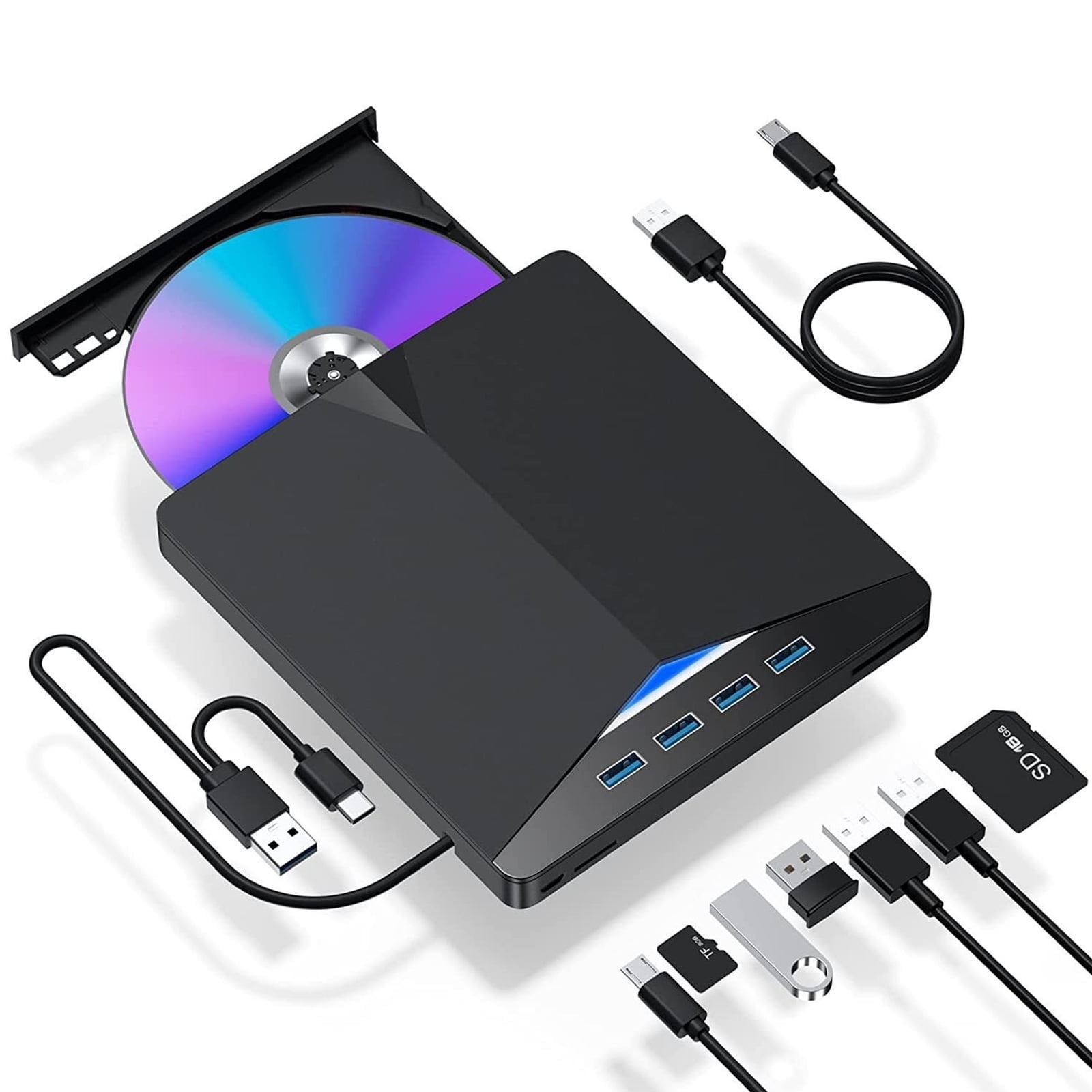 FAMKIT External CD/DVD Drive for Laptop, 7 in 1 USB 3.0 Portable ...