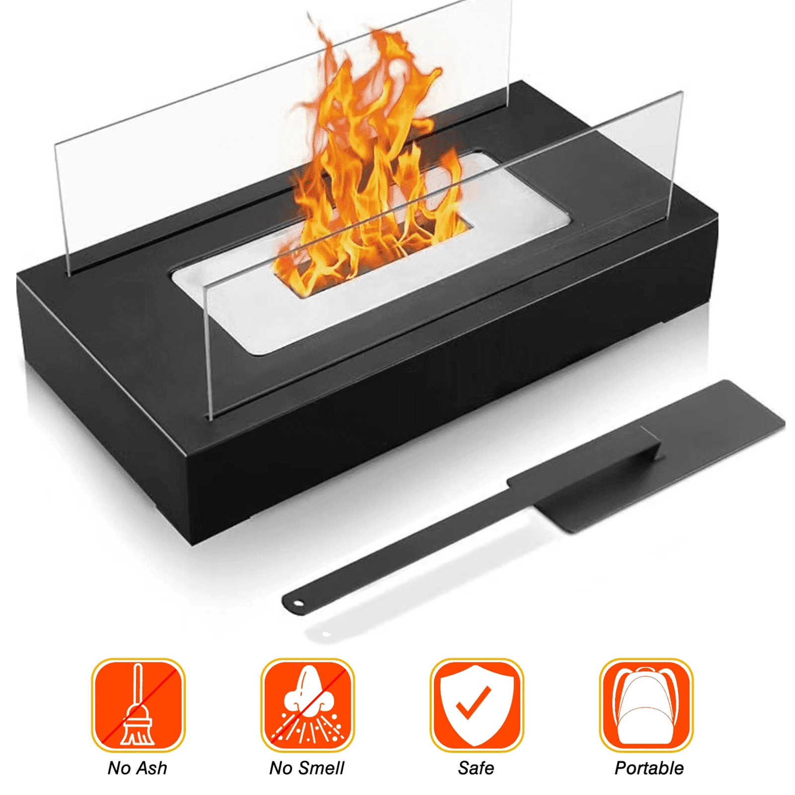 FAMKIT Tabletop Fire Pit, Portable Rectangle Table Fireplace Fire Bowl ...