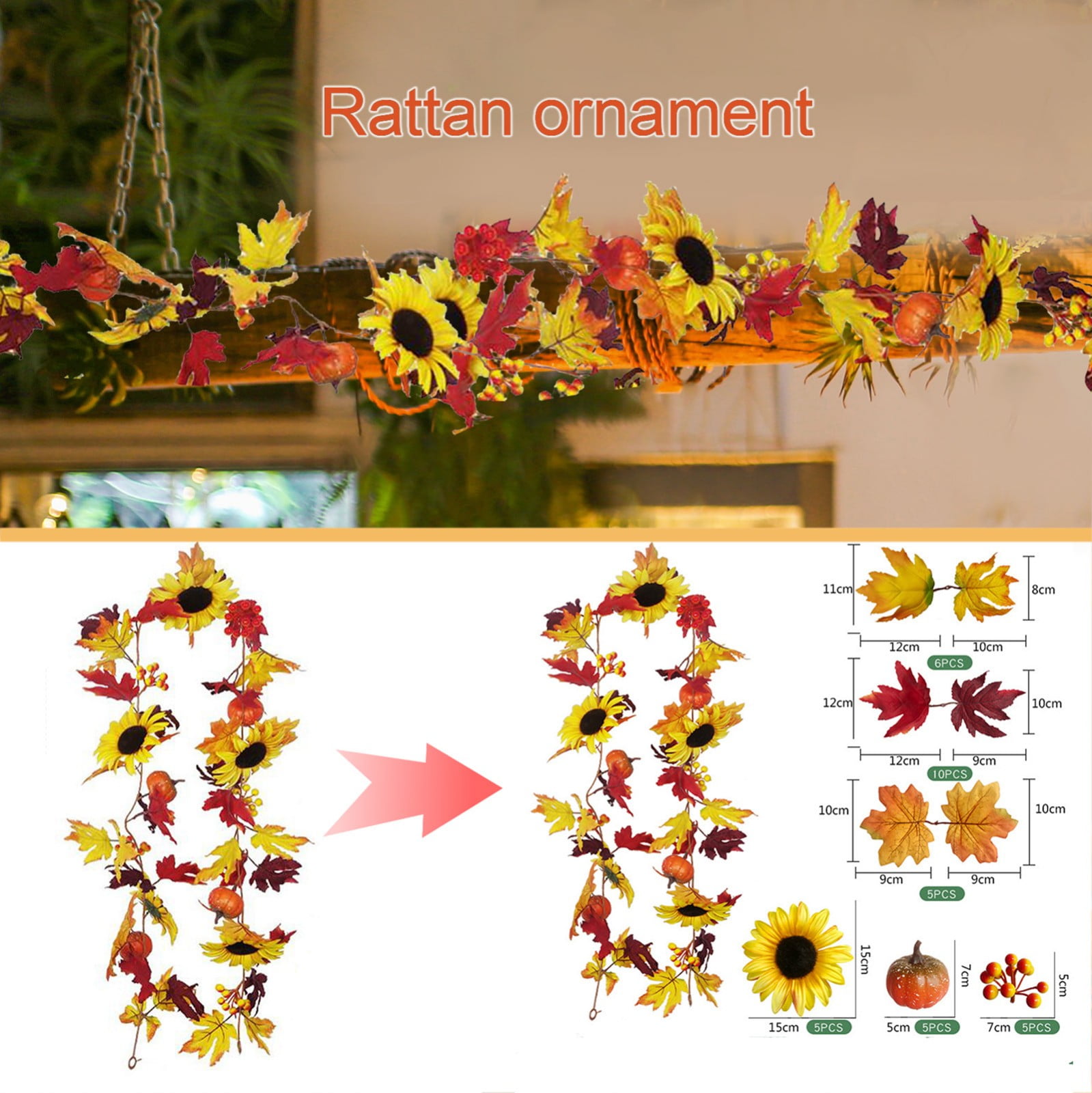 FAMTKT Artificial Flowers Fall Maple Leaf Berry Garland Artificial ...