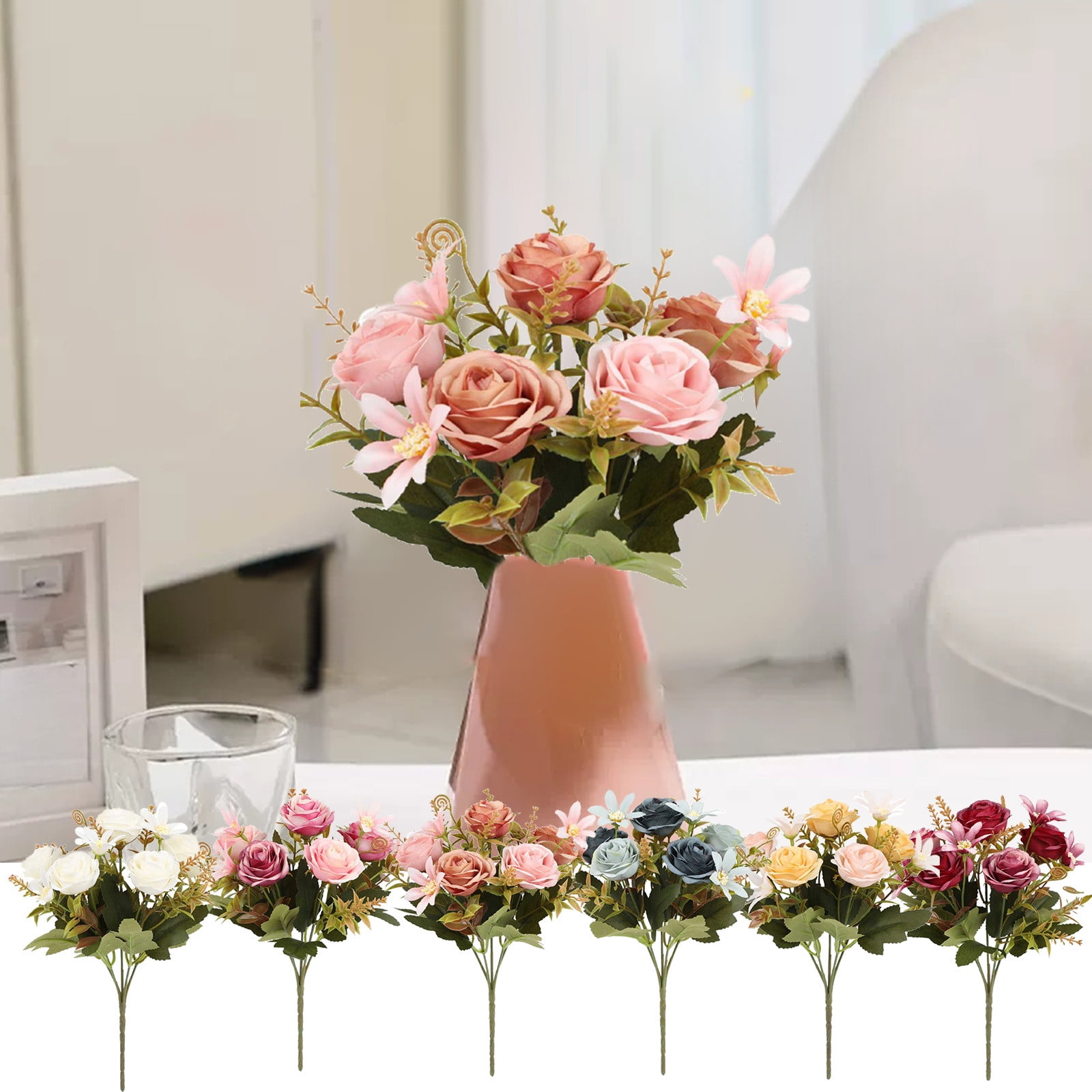 FAMTKT Artificial Flowers Simulated Flowers Roses Fake Flowers Bundle ...