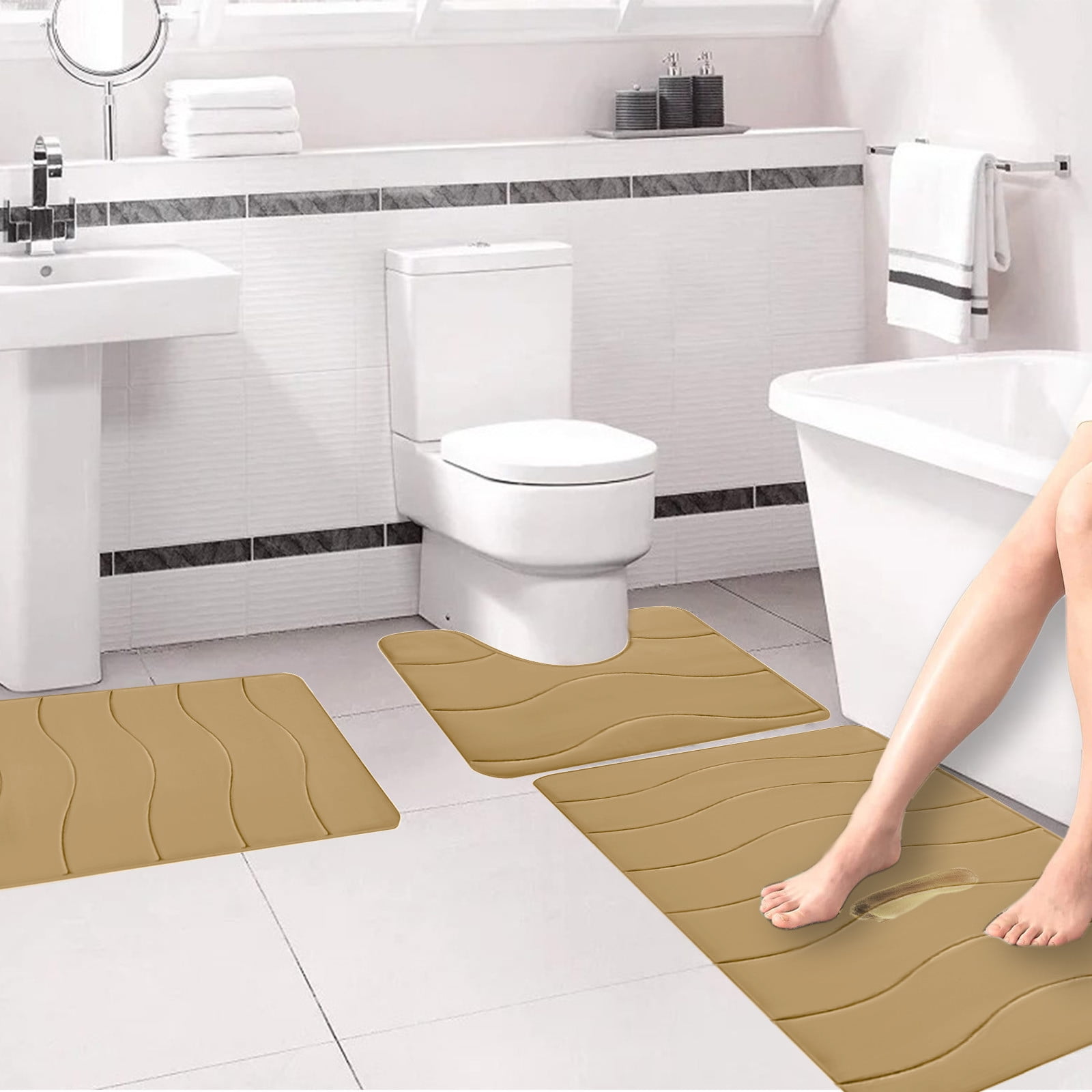 FAMTKT Bathroom Rugs Sets 3 Piece Foam Bath Mat 3 Set Toilet Mats ...