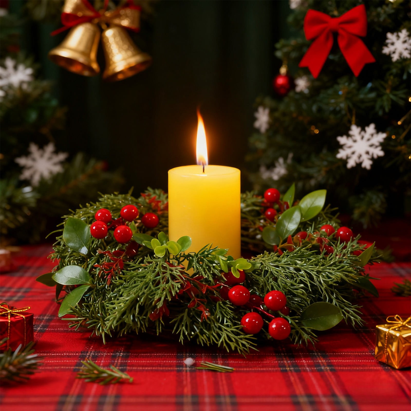 FAMTKT Christmas Candle Rings Wreath Simulated Flower Candle Rings ...