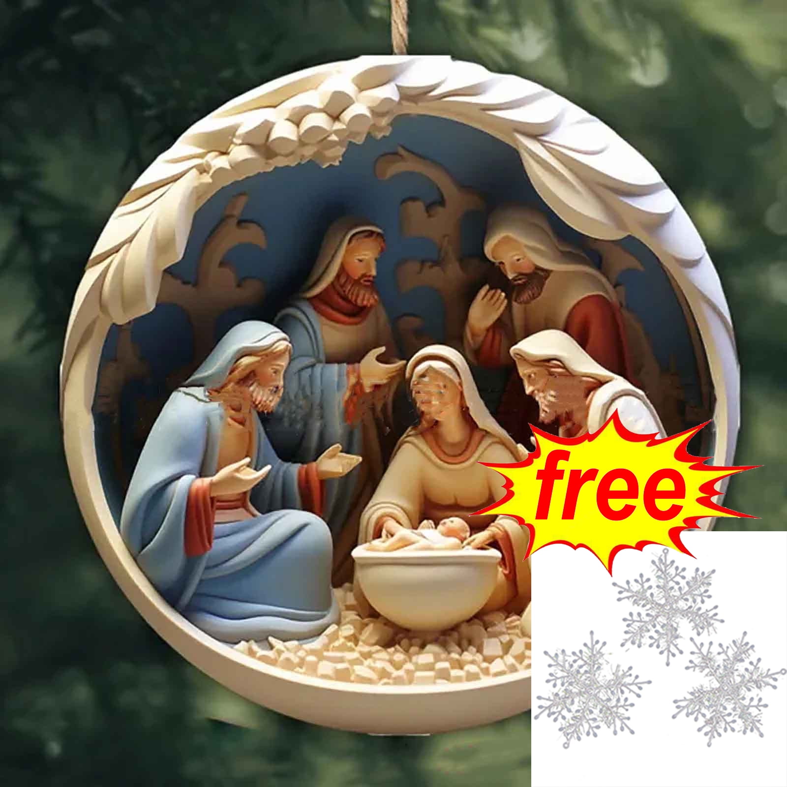 FAMTKT Nativity Christmas Tree Ornaments: Home, Office, Car Decor ...