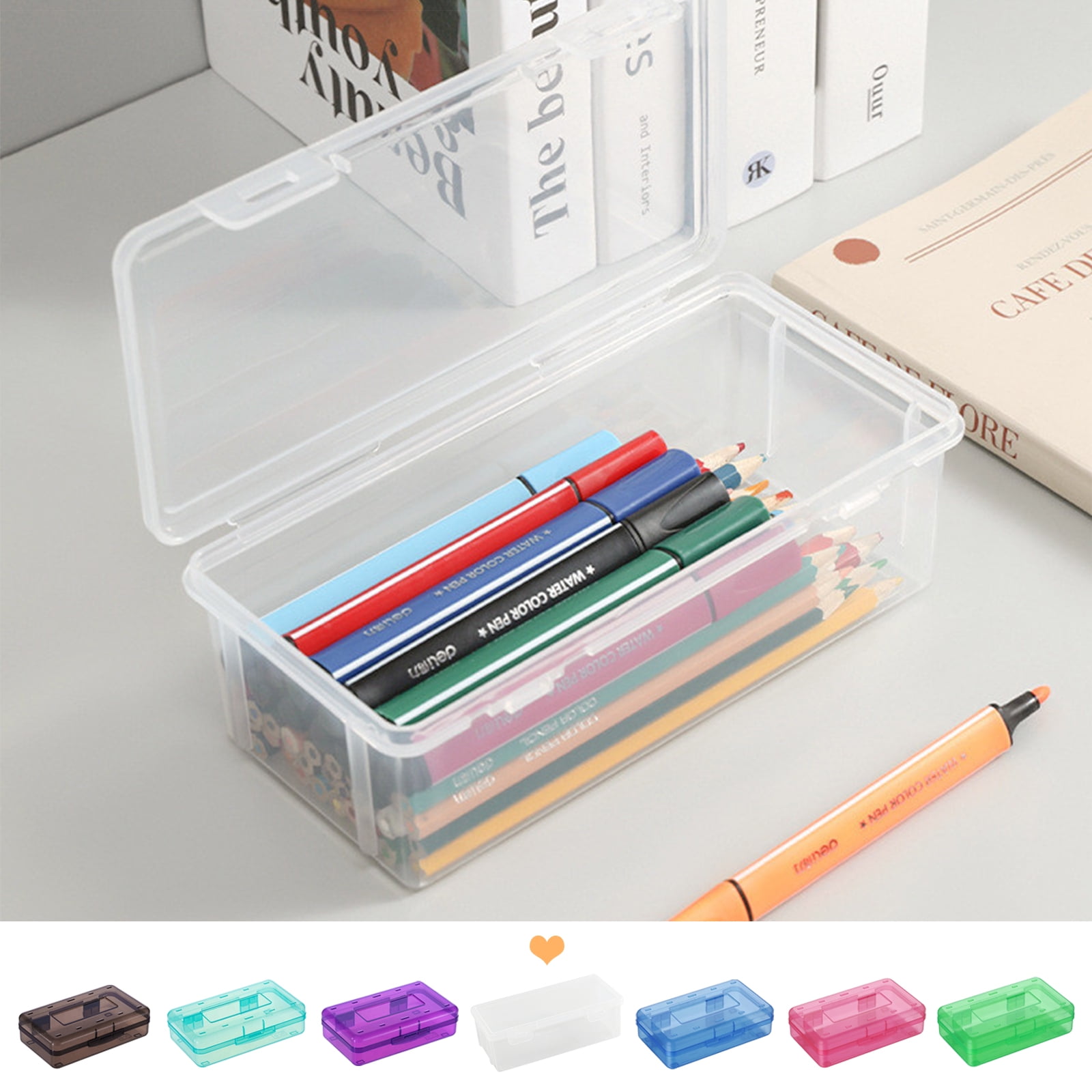 FAMTKT Extra Large Plastic Pencil Box, Stackable Translucent Organizer ...