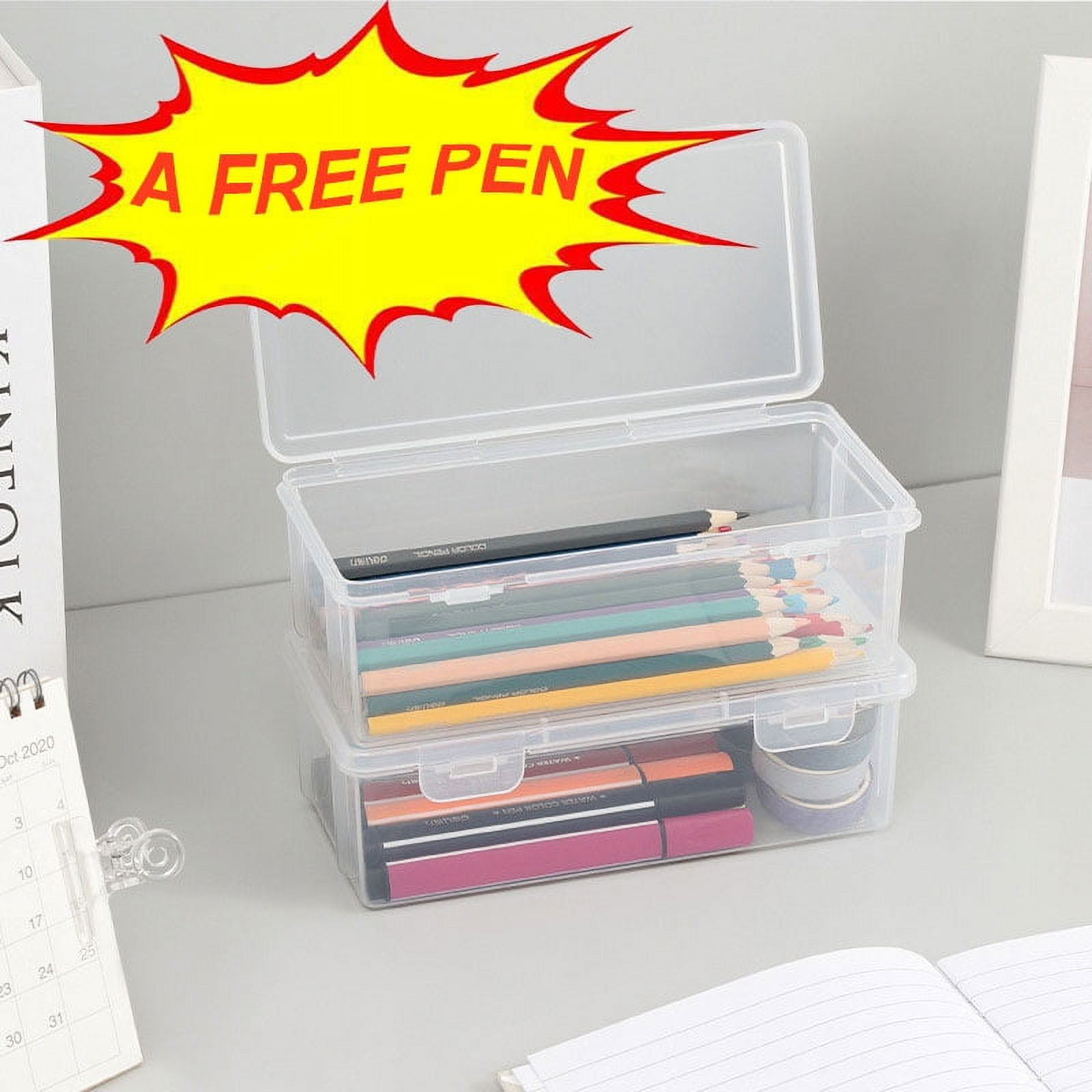 FAMTKT Extra Large Stackable Plastic Pencil Box, Clear Office Supplies ...