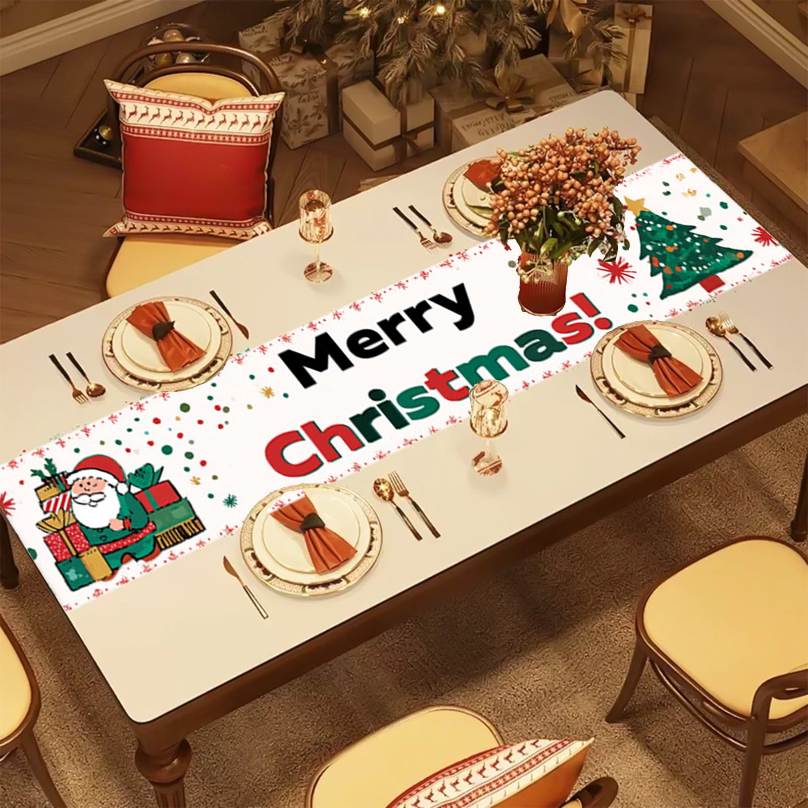 FAMTKT Holiday Tablecloths 72x13" Christmas Tablecloth Christmas Table ...