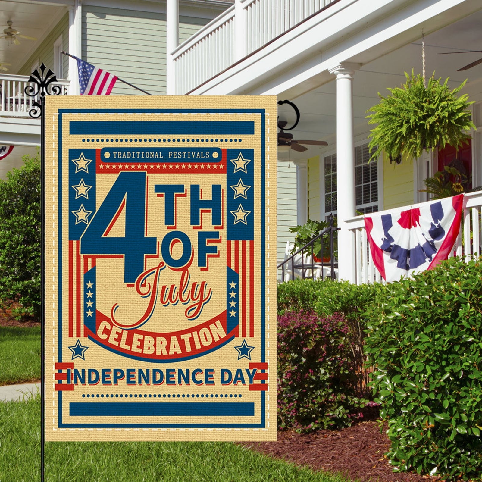 FAMTKT Independence Day Garden Flag Linen Yard Flags Border Outdoor ...