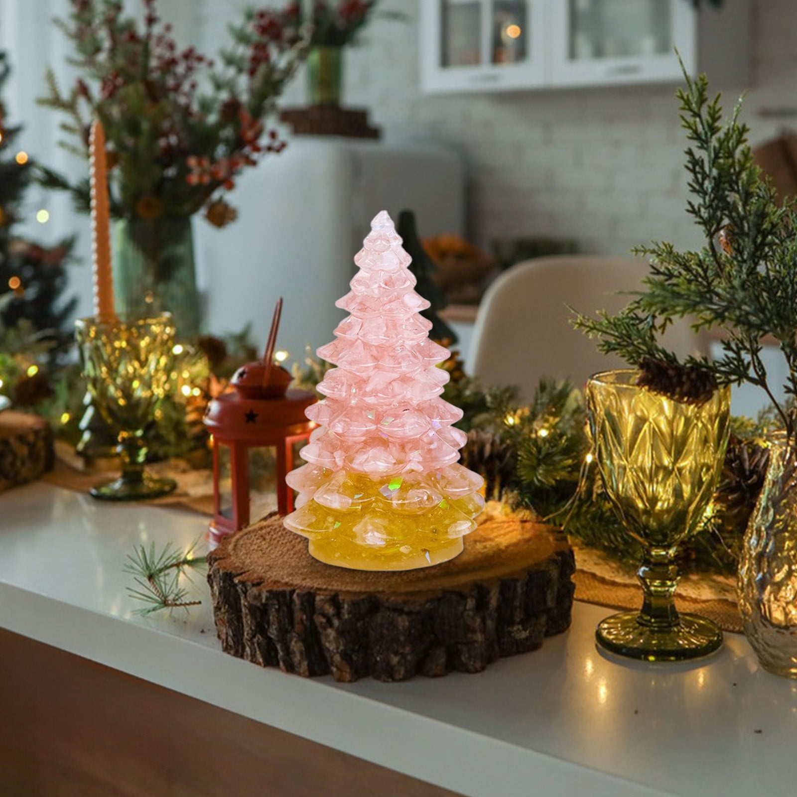 FAMTKT Natural Crystal Small Christmas Tree Lucky Tree Colorful Crystal ...