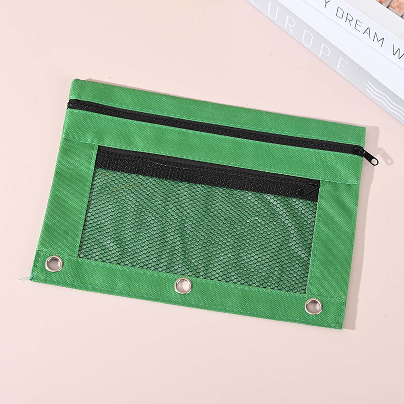 FAMTKT Pencil Pouch Three Hole Cloth Pencil Case Double Layer Mesh ...