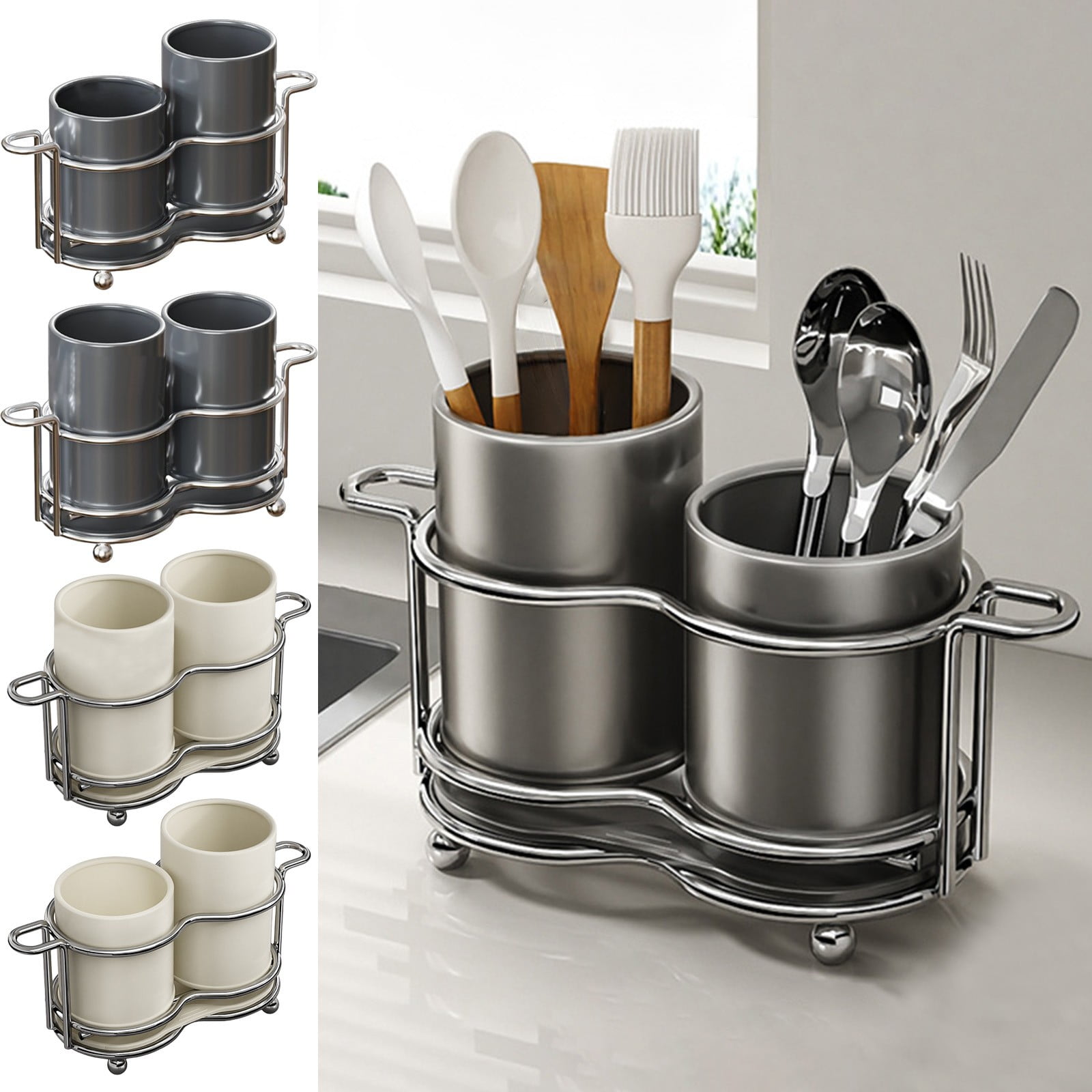 FAMTKT Stainless Steel Utensil Holder, Dish Drying Rack, Kitchen ...